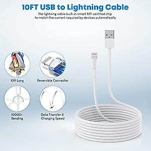 iPhone Charger [Apple MFi Certified] 2Pack 10FT Extra Long Charging Cords USB to Lightning Cable with USB Wall Charger Block Power Adapter Travel Plug for iPhone 13/12/11 Pro Max/SE/XS/X/XR/8/7, iPad