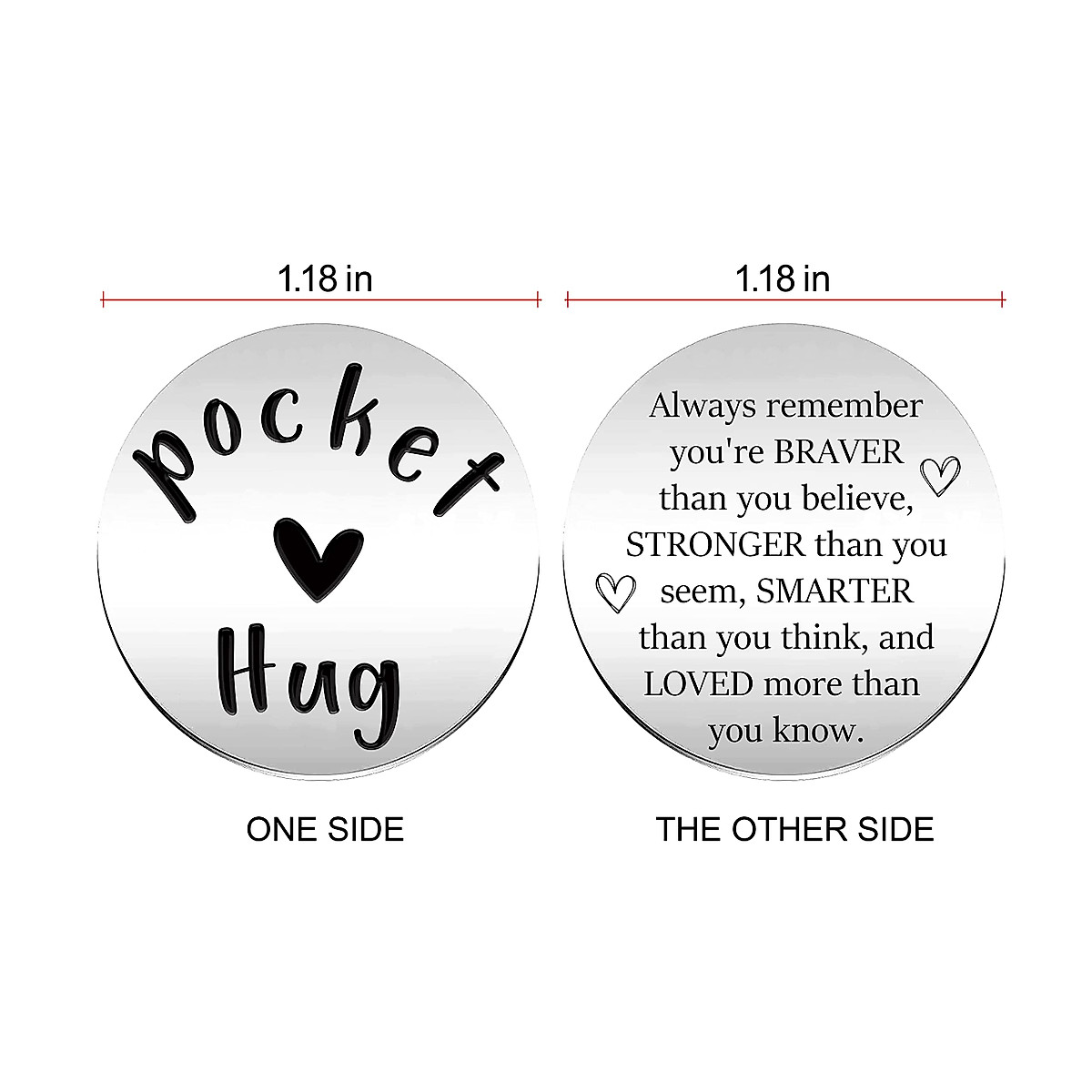 LRUIOMVE Always Remember You are Braver Than You Believe, Pocket Hug Token with Leather Keychain, Stainless Steel Double Sided Coin Long Distance Relationship Keepsake Gift