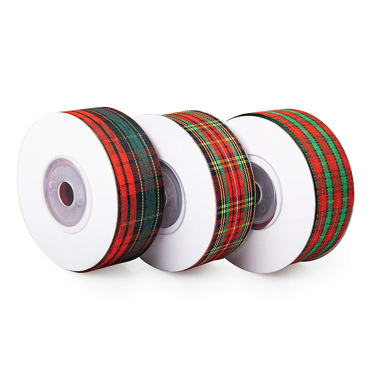SoFire Christmas Plaid Ribbon for Gift Wrapping, 3 Rolls 1 Inch Wide 75 Yards Long Fabric Christmas Ribbon (3)