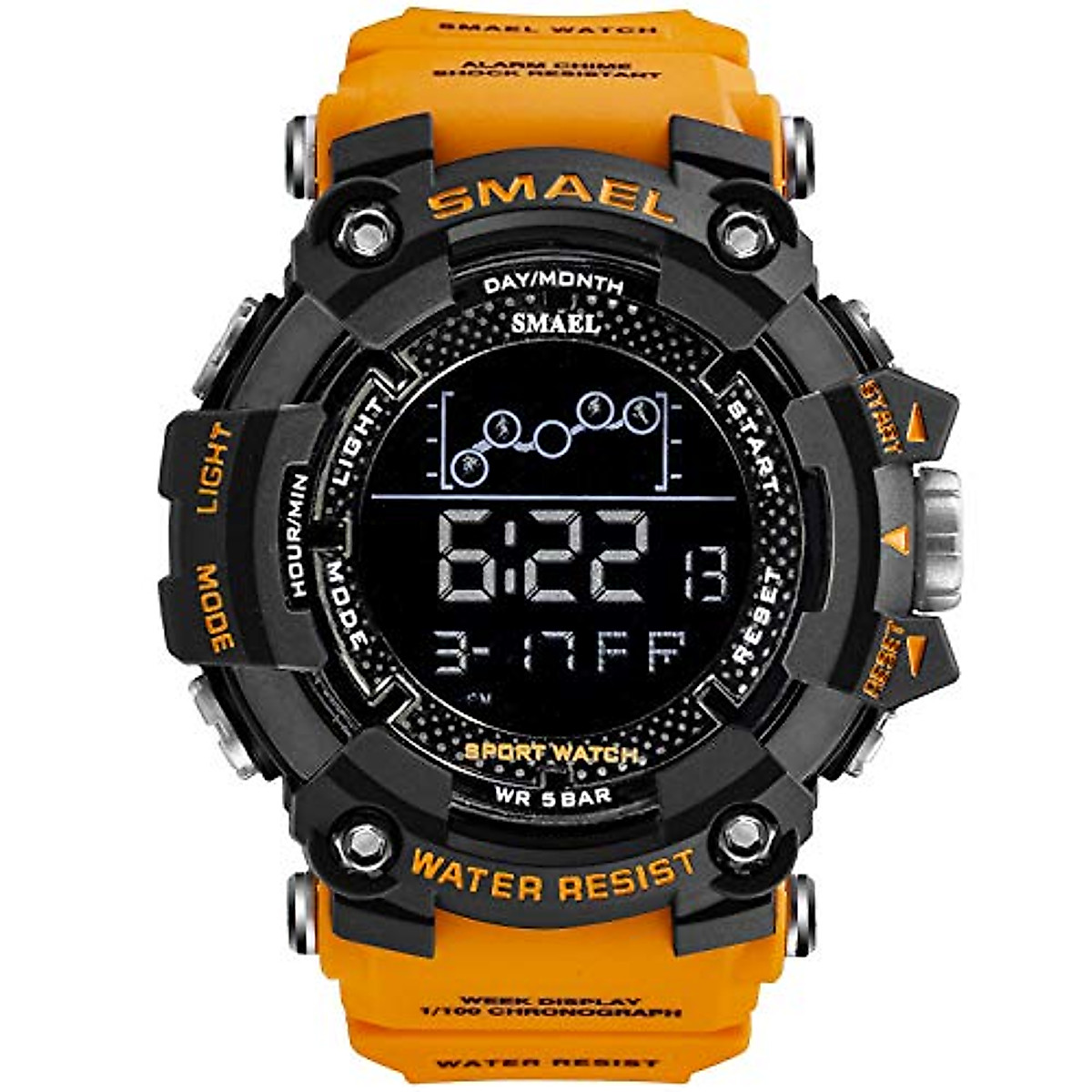 AIMES Men’s Sport Watches Military Outdoor Sports Digital Watch Waterproof Tactical Army Wristwatch Fashion Casual Watches (A-Orange)