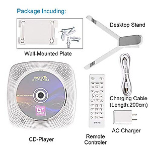 CD Player, Bluetooth HiFi Speaker, USB Flash Player, AUX line-in Audio Boombox, FM Radio, Portable, Wall Mountable and Desk Stand, with Remote Control