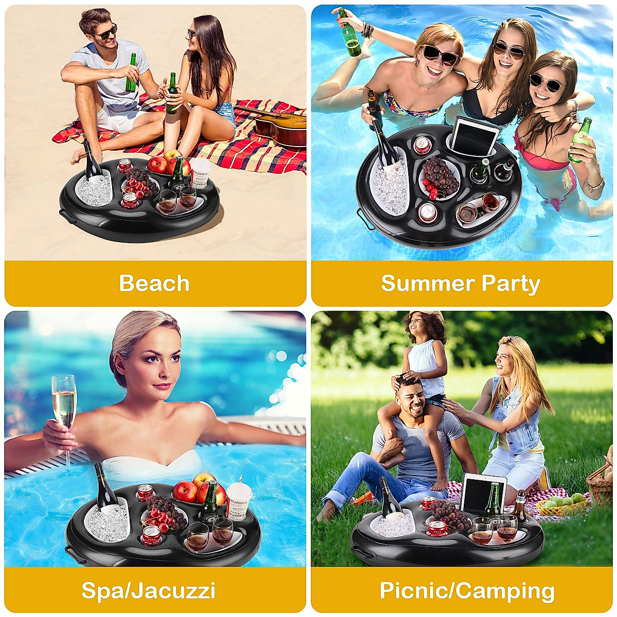 Pool Drink Holder Floats,Pool Accessories for Adult with Multi-Use Large Capacity Drink Float, for Swimming Pools & Hot Tub（Black）