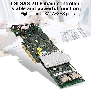 ASHATA SAS Controller 8-Port SATA+SAS Ports SAS2108 SATA/SAS Raid 6Gbs 512M Cache Controller Low Baffle,Support to 32 for SAS SATA Endpoint Devices