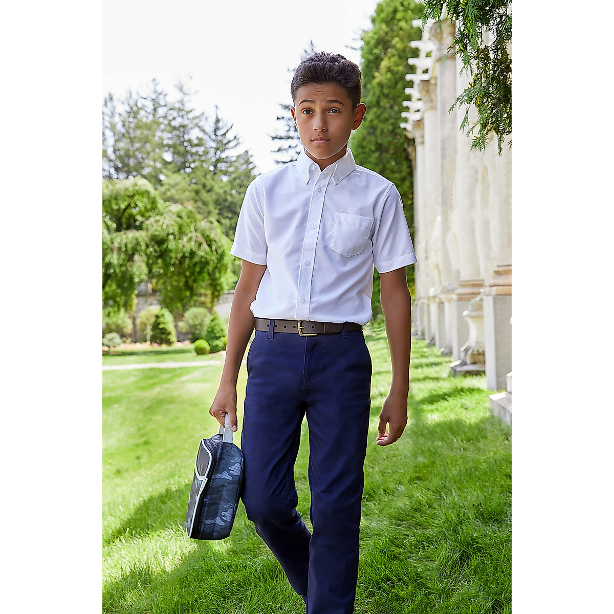 French Toast Boys' Adjustable Waist Straight Fit Stretch Twill Chino Pant, School Uniform Navy, 12