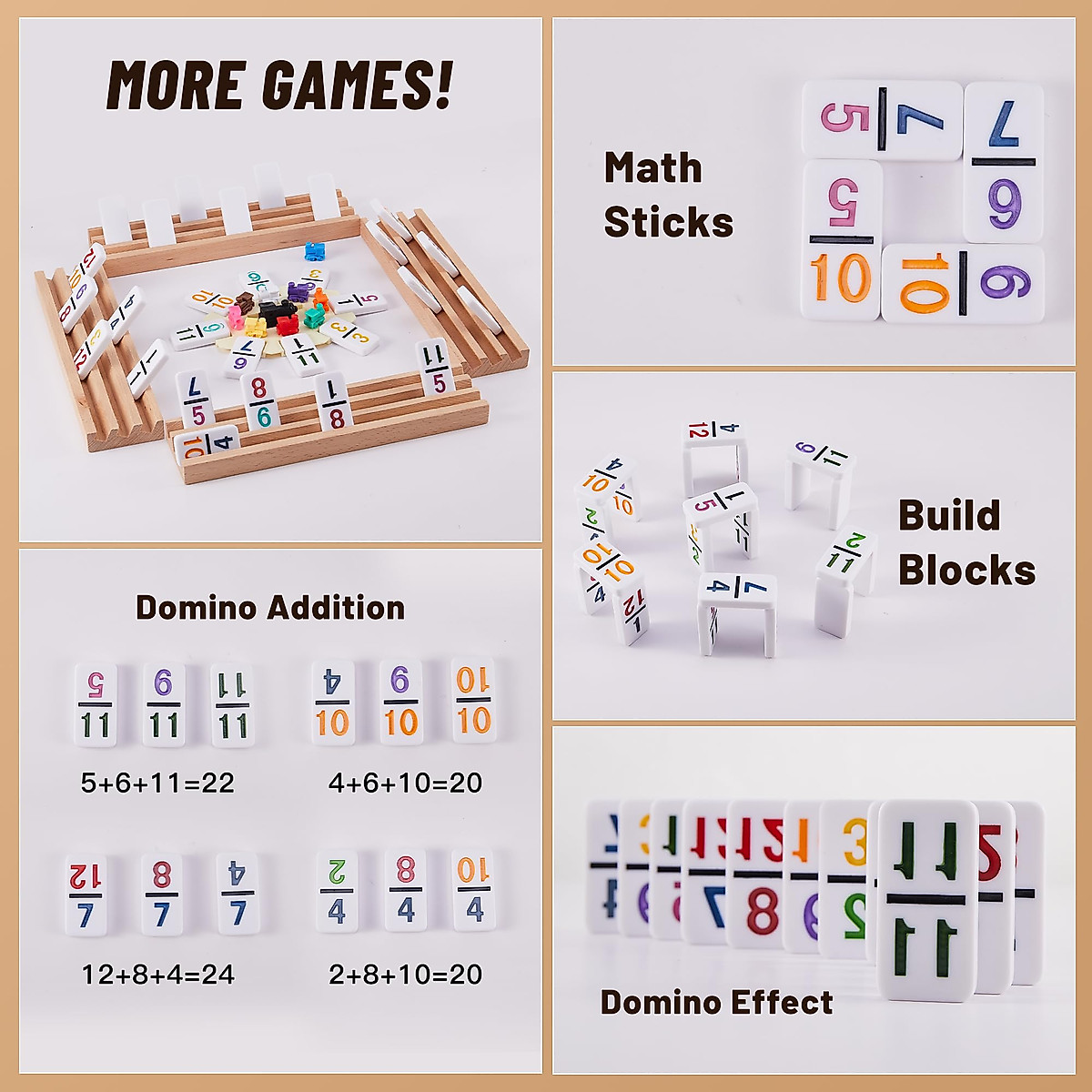 PUREPLAY Mexican Train Dominoes Set with Numbers - Double 12 Colored Number Dominoes - Includes 91 Tiles with 9 Trains, 4 Wooden Trays and Storage Bag for 2-8 Players Ages 8+