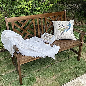 Sophia & William Outdoor Poplar Wood Bench Loveseat Walnut,Patio Wooden Bench with Backrest and Armrests PU Painting for Porch, Pool, Garden, Lawn, Balcony, Backyard, Load Capacity: 600 lbs, 1 Pack