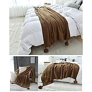Qianly Nordic Style Knit Throw Blanket with Tassel Wrap Blanket Bed Throws Beach Towels Bed Blanket for Napping Couch Bedspreads Sofa Office Shawls, 150cmx200cm