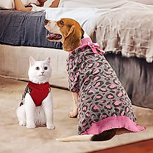 Sheripet Dog Sweater for Small/Medium/Large Dogs Leopard Dog Sweaters for Girls Cat Sweaters Cozy Christmas Dog Sweater for Fall Winter, Pink L