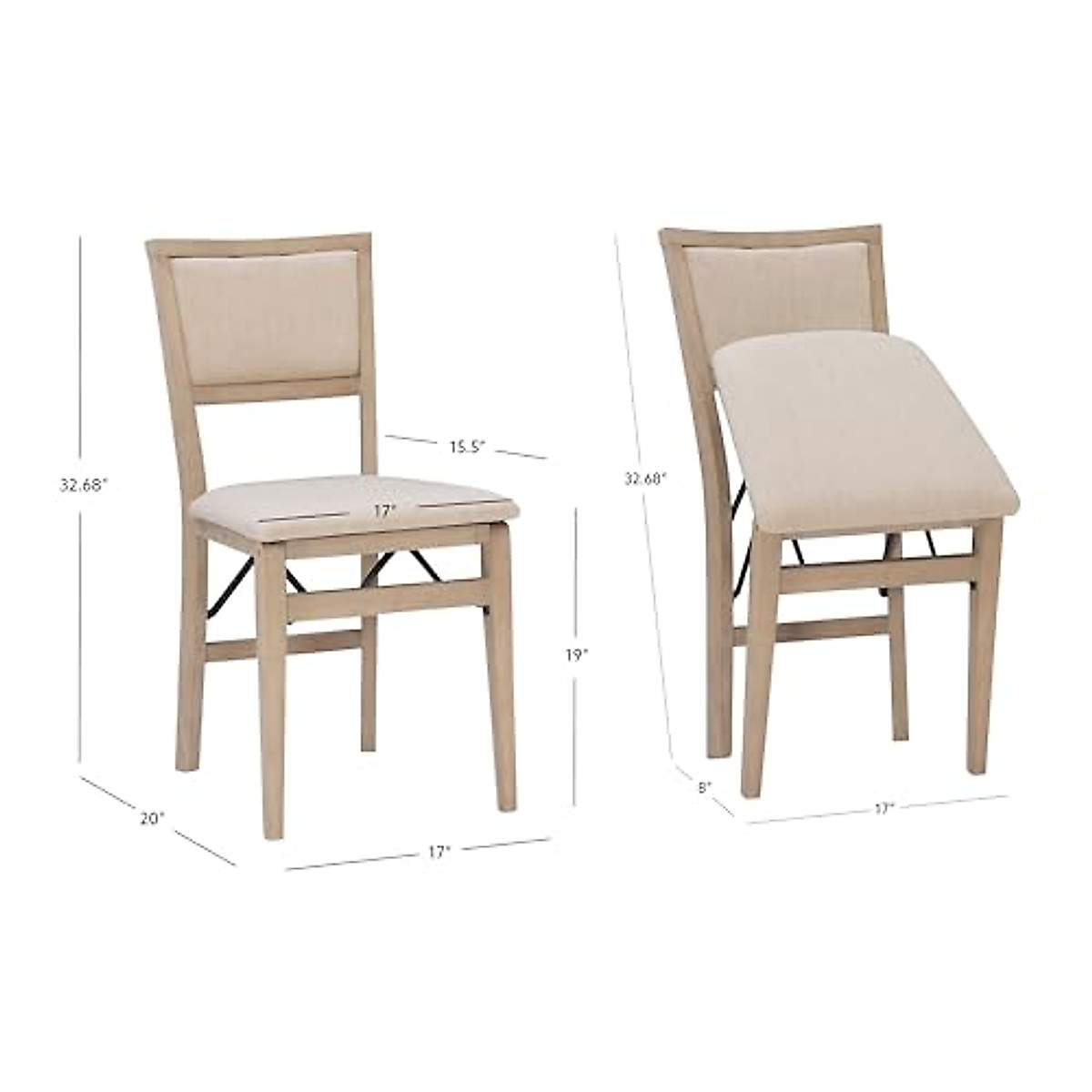 Linon Keira Wooden Folding Chair Upholstered Seat and Back Set of 2, Dining Height, Rustic Natural & Beige
