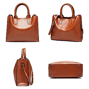 ZOSIVEB Women Fashion Tote Handbags Lightweight PU Leather Satchel Shoulder Bags Retro Oil Wax Handle Purse（Brown）