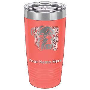 LaserGram 20oz Vacuum Insulated Tumbler Mug, Bulldog, Personalized Engraving Included (Coral)