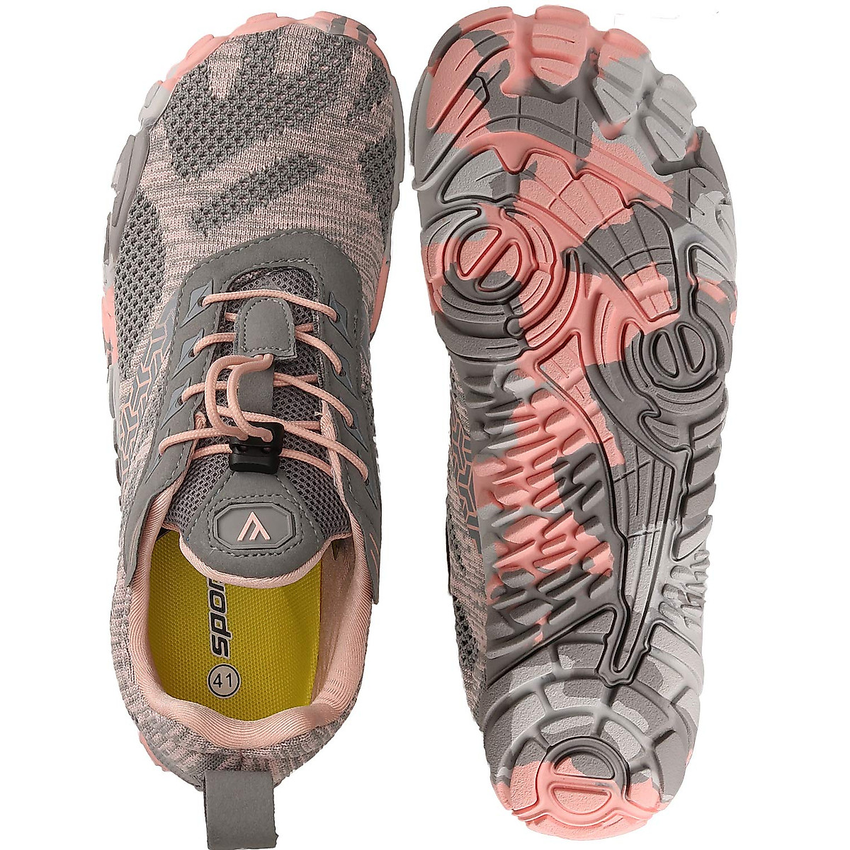 Joomra Womens Barefoot Road Running Tennis Shoes Size 8.5 Minimalist Wide Walking Camping Zero Drop Athletic Hiking Trekking Toes Workout Sneakers Grey Pink 39