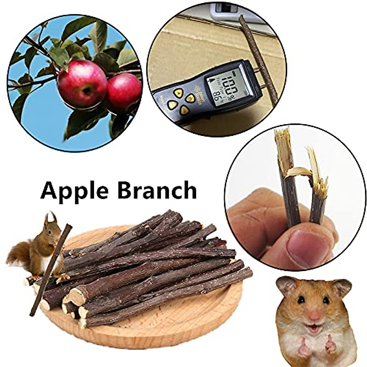 GREMBEB Bunny Chew Stick Rabbit Toy Treat 140g 4 in 1 Molar Stuff 100% Organic Natural Snack,Apple Branch,Sweet Bamboo,Timothy Hay,Alfalfa Food Clean Teeth Hamster Chinchilla Parrot Gerbil Squirrel