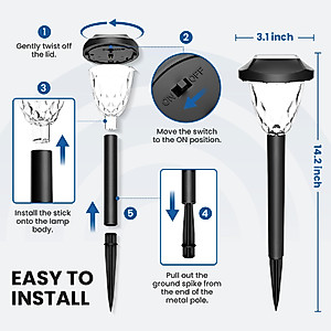 GIGALUMI 8 Pack Solar Lights Outdoor, Solar Pathway Lights with Great Pattern, Waterproof Auto On/Off Solar Powered Light for Outside Yard Garden Walkway Driveway Lawn Pathway