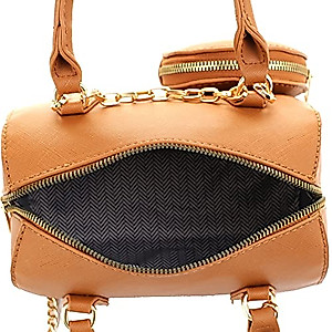 Cute Classy Vegan Leather Barrel Top Handle Crossbody Shoulder Bag Purse Satchel (zBlack)