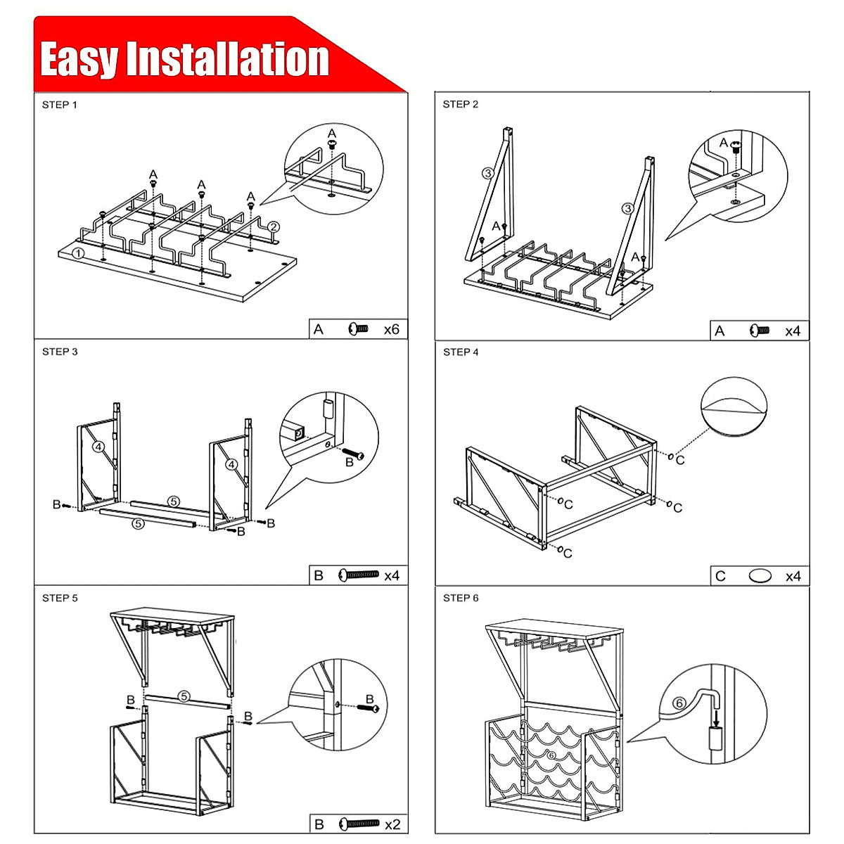 LIANTRAL 3 Tier Wine Rack, Hold 12 Bottles and 8 Wine Glass Rack Wine Holder, Freestanding Wine Rack for Home, Kitchen, Bar, Wine Cellar, Cabinet
