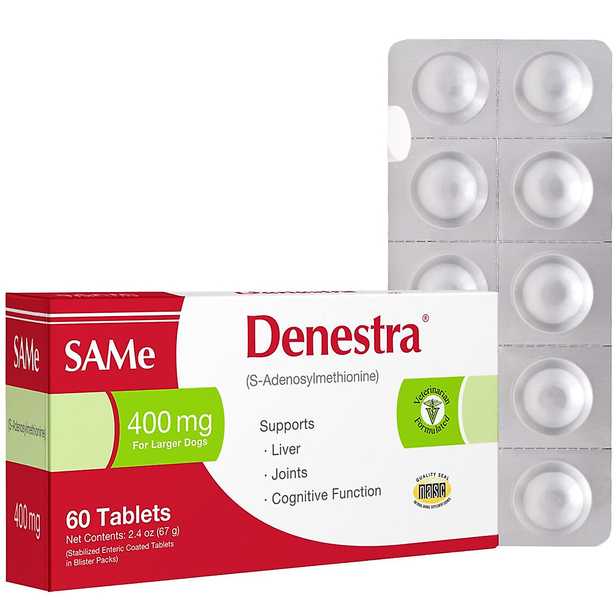 Denestra - Same for Dogs & Cats - S-Adenosyl-L-Methionine - Liver, Joint and Cognitive Support for Cats and Small Dogs - Vet Approved - 400 mg - 180 Tablets