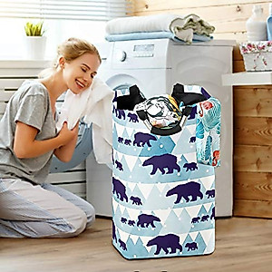 OTVEE Cute Winter Polar Bear Mother Child Kids Laundry Basket Folding Laundry Hamper Organizer for Clothes Toy Book Storage