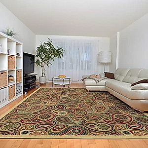 Ottomanson Machine Washable Paisley Design Non-Slip Rubberback 8x10 Traditional Area Rug for Living Room, Bedroom, Kitchen, 7'10" x 9'10", Beige