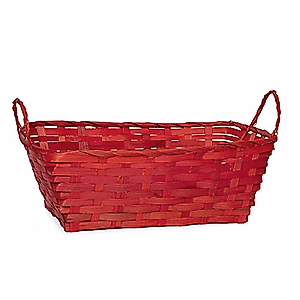 The Lucky Clover Trading Rect Bamboo Utility Basket with Ear Handles - Red 12in