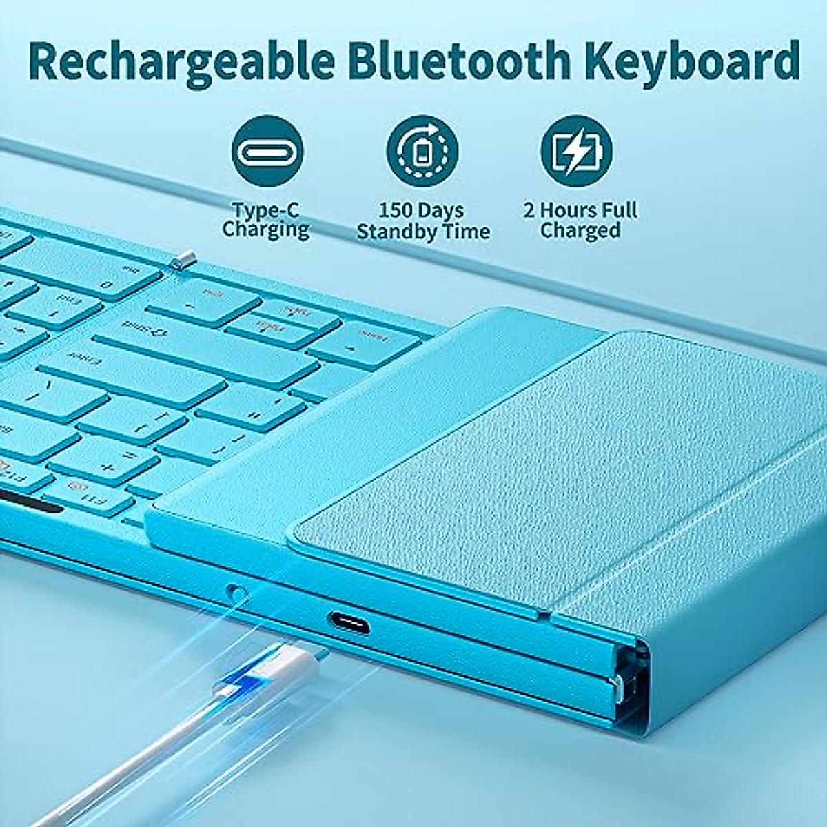 seenda Folding Keyboard with Number Pad, Portable Foldable Bluetooth Keyboard for Travel, Full-Size Rechargeable Keyboard for Laptop Tablet PC Smartphone Windows iOS Android - Green