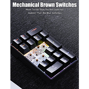 TISHLED Wired Mechanical Numpad Rainbow LED Backlit 20-Key Number Pad Brown Switches Shine Through Keycaps Detachable Cable Numeric Keyboard for PC/Laptop/Win/Mac, Black