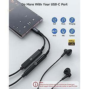 ZOOAUX USB C to 3.5mm Headphone and Charger Adapter,2 in 1 USB C to Aux Audio Jack with PD 60W Fast Charging Dongle Cable Cord,Compatible with S22/S21/S20/S20+ Ultra, Note 20/10,Pixel 4/3 XL(Black)