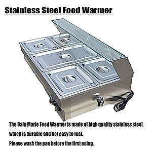 HQHAOTWU 5-Pan Electric Food Warmer Commercial Bain Marie Buffet Stainless Steel Food Container Double-Row Pans with Glass Guard for Catering Restaurant Canteen 12"×8.7"×4" Pan and 21"×13"×4" Pan