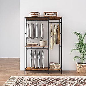 Wollmix Clothes Rack,Clothes Rack with Shelves,Freestanding Closet Organizer for Living Bedroom Room Kitchen Bathroom Entryway Office Storage Shelves Clothes Hanging Rack,Rustic Brown