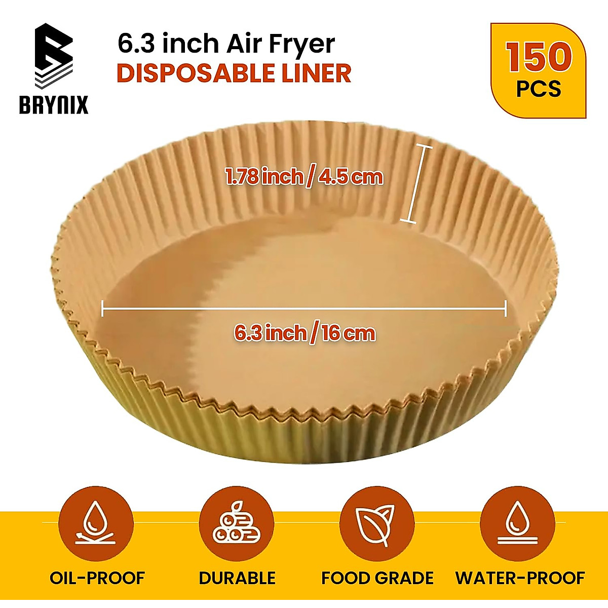 Air Fryer Liners, 150Pcs Non-Stick Waterproof Liners Disposable Air Fryer Liner Heat-Resistant Food Grade Parchment for Roasting Cooking Microwave (6.3 Inch)