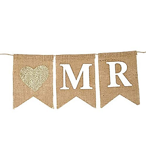 Honbay MR and MRS Burlap Banner Wedding Bunting Banner for Wedding Photo Props, Backdrop or Table Decorations