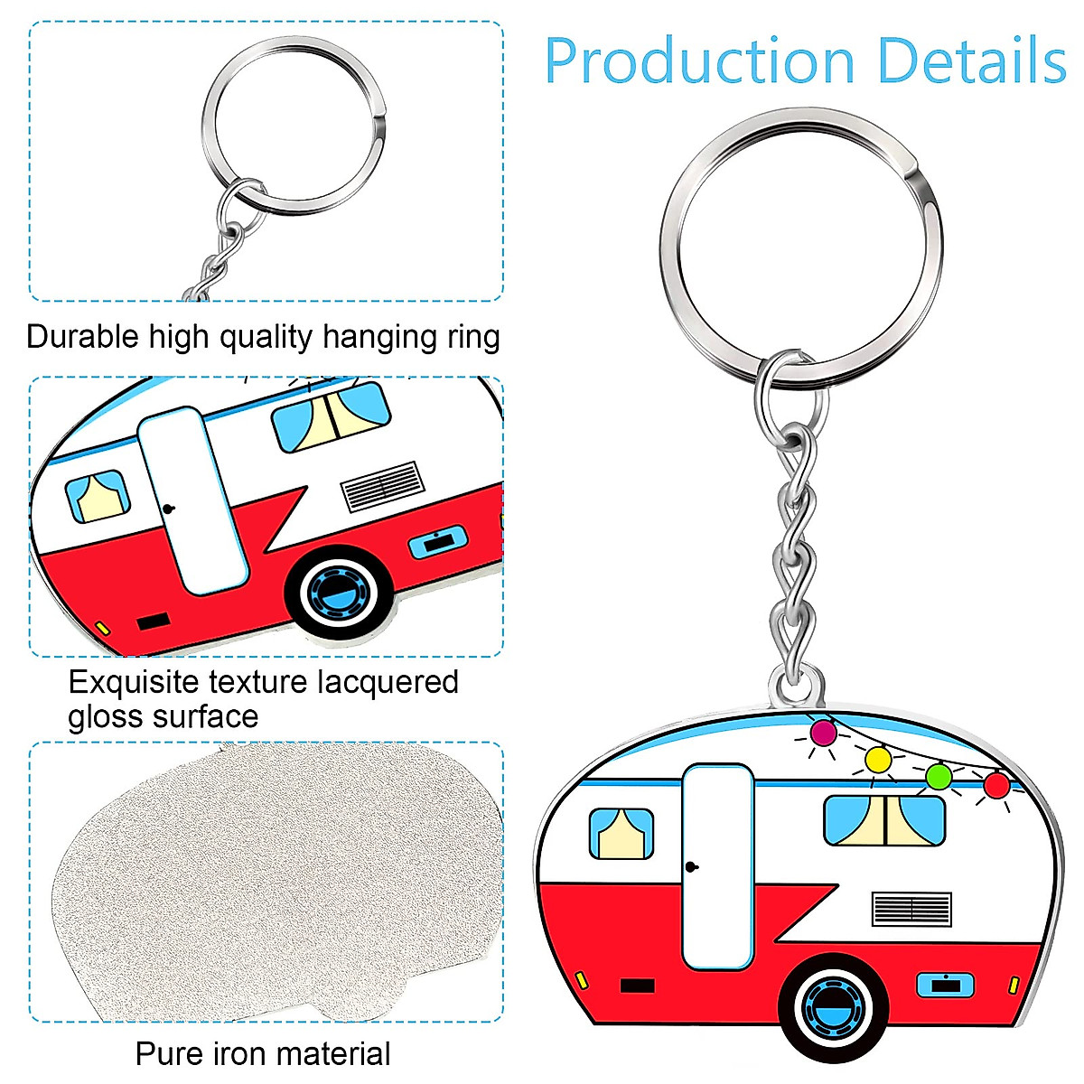Hicarer 2 Pieces Retro Camper Keychain Cute Camping Car Keychain Travel RV Key Ring for Key Bag Decoration