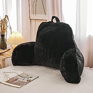A Nice Night Faux Fur Reading Pillow Bed Wedge Large Adult Children Backrest with Arms Back Support for Sitting Up in Bed/Couch for Bedrest,Black