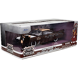 Jada 1959 Cadillac Coupe DeVille Brown and White with Graphics and Count Chocula Diecast Figurine Hollywood Rides Series 1/24 Diecast Model Car