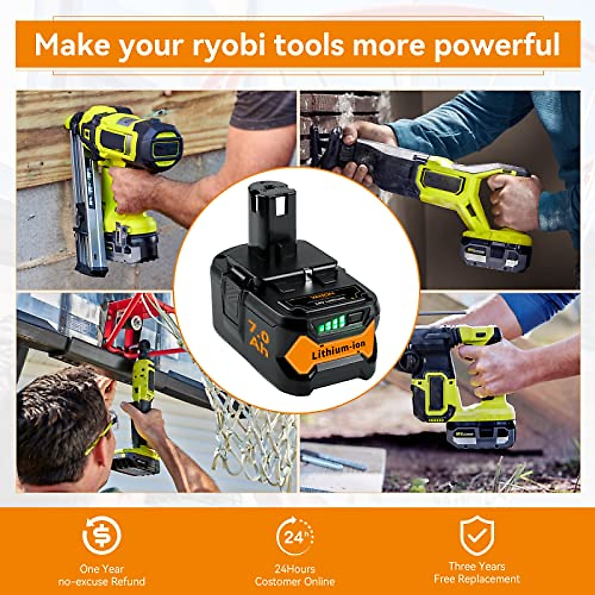 VANON 7.0Ah P108 18v Replacement for ryobi 18v Battery 2 Pack Lithium Ion High Capacity Batteries Compatible with P108 P102 P103 P104 P105 P106 P107 P109 P122 BPL18151 BPL1820 Cordless Tool