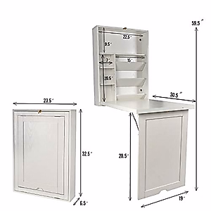 YUSING Wall Mounted Table, Fold Out Convertible Desk Multi-Function Computer Desk Writing Desk Home Office Wood Wall Floating Desk with Large Storage Area