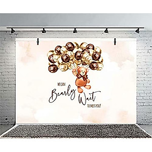 7x5ft Teddy Bear Baby Shower Backdrop We Can Bearly Wait to Meet You Brown Watercolor Balloons Background Girl Boy Babyshower Banner Cake Table Mural Poster W-5542