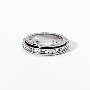 Pingyongchang Anxiety Rings Titanium Steel Spinner Fidget Band Rings for Women Ladies Cubic Zirconia Relieving Anxiety Wedding Promise Lucky Statement Rings-9