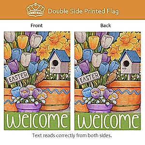 CROWNED BEAUTY Happy Easter Garden Flag Pink Gnome 12×18 Inch Double Sided Carrots Eggs Outside Vertical Holiday Yard Decor