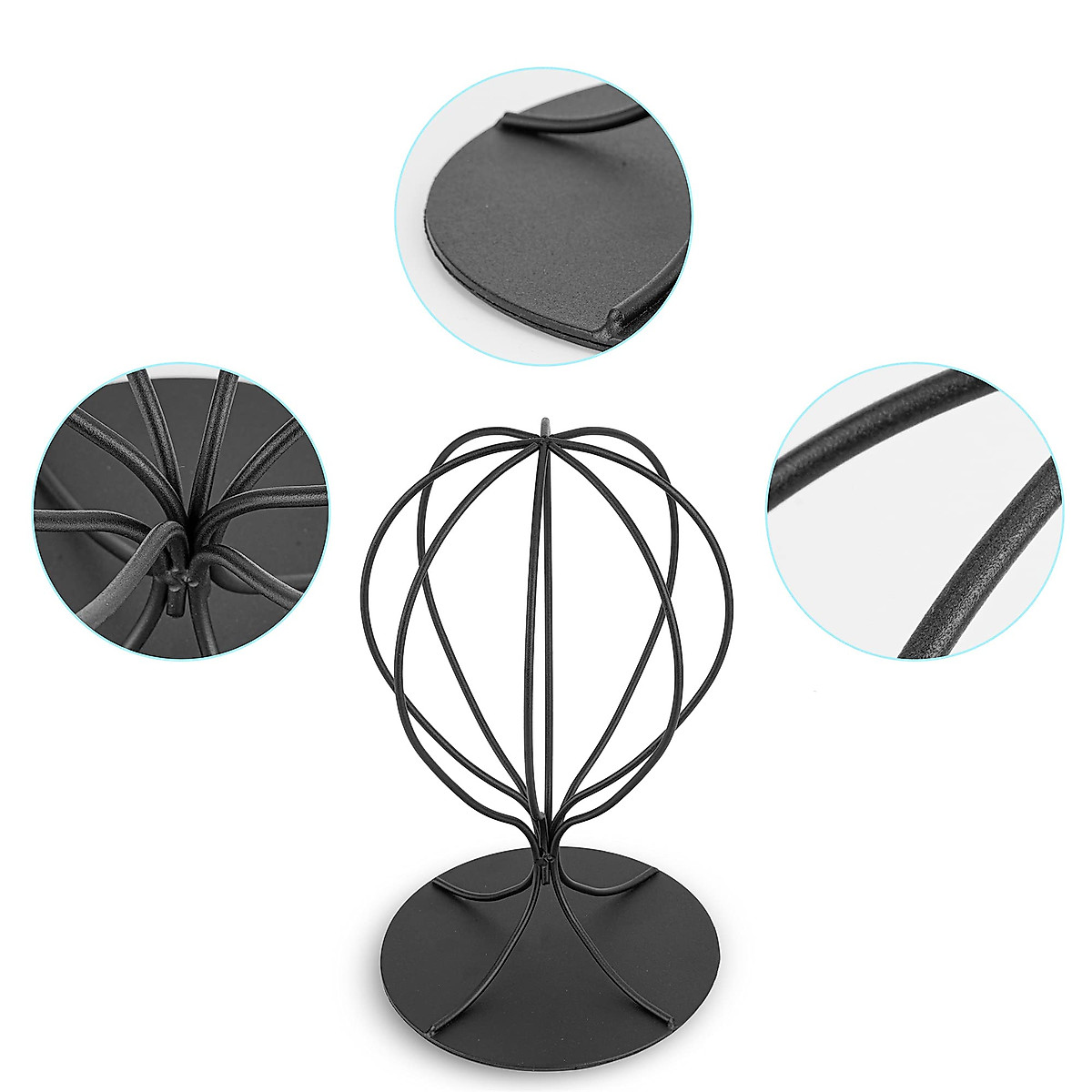 bjewego Black Hat Display Stand - Set of 2 Stylish Women Closet Hat Rack - Sturdy Metal Hat and Wig Holder - Stable Base, Matte Black Finish - Modern Free Standing Table Fedora or Baseball Cap Form