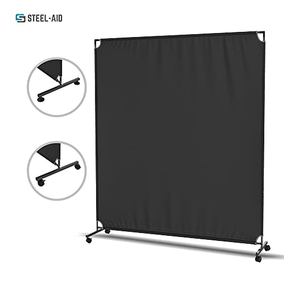 Steel-AID Room Divider Freestanding Office Wall Partition with Blackout Screen, Durable Iron Frame & Rolling Wheels for Privacy in Bedroom, School, College, Studio Apartment & Church Grey, 72”x71”