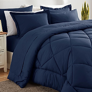 CozyLux Queen Comforter Set Navy Blue - Bed in a Bag Queen Size 7 Pieces, Luxury Soft Bed Set for All Seasons, Bedding Set with Down Alternative Comforter, Sheets, Pillowcases & Shams
