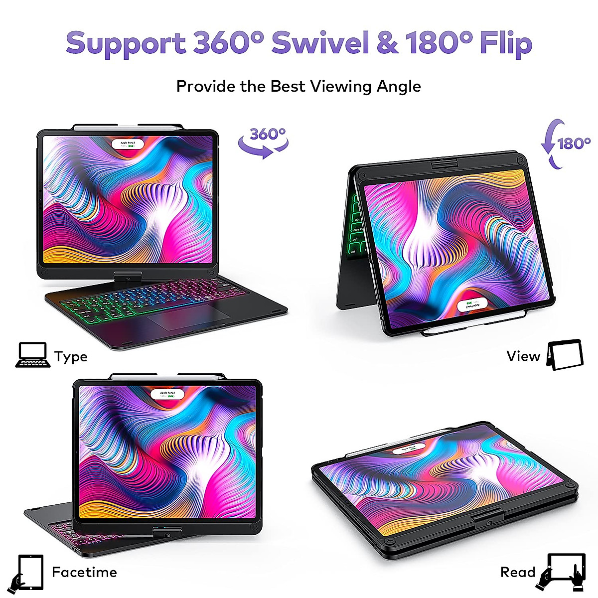 Touchpad Keyboard Case for iPad Pro 12.9 2021 5th Generation/2020 4th-Gen/2018-3rd Gen, iPad Pro 12.9 Case with Touchpad Backlight Function Keyboard (Black)