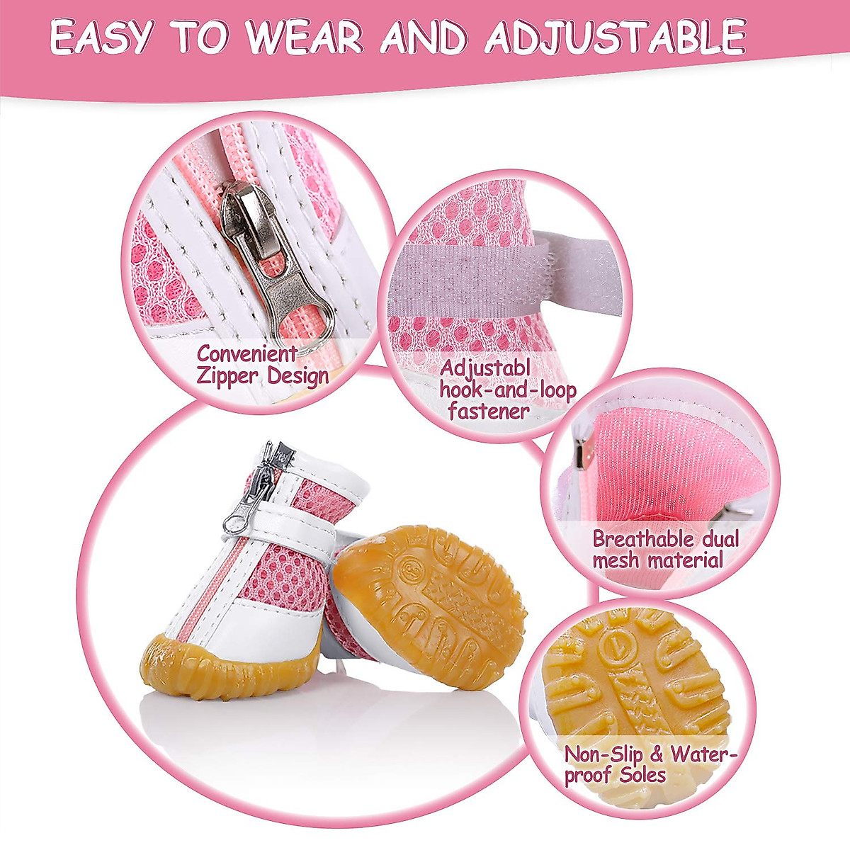 AOFITEE Mesh Dog Shoes Dog Boots, Breathable Dog Shoes for Small Dogs, Waterproof Puppy Booties Sandals with Anti-Slip Sole and Zipper, Dog Shoes for Hot Pavement Durable Pet Paw Protector