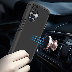 TJS Compatible for OnePlus Nord N30 5G Case, with Tempered Glass Screen Protector Dual Layer Hybrid (Magnetic Mount Friendly) Shockproof Drop Protection Impact Phone Case (Black)