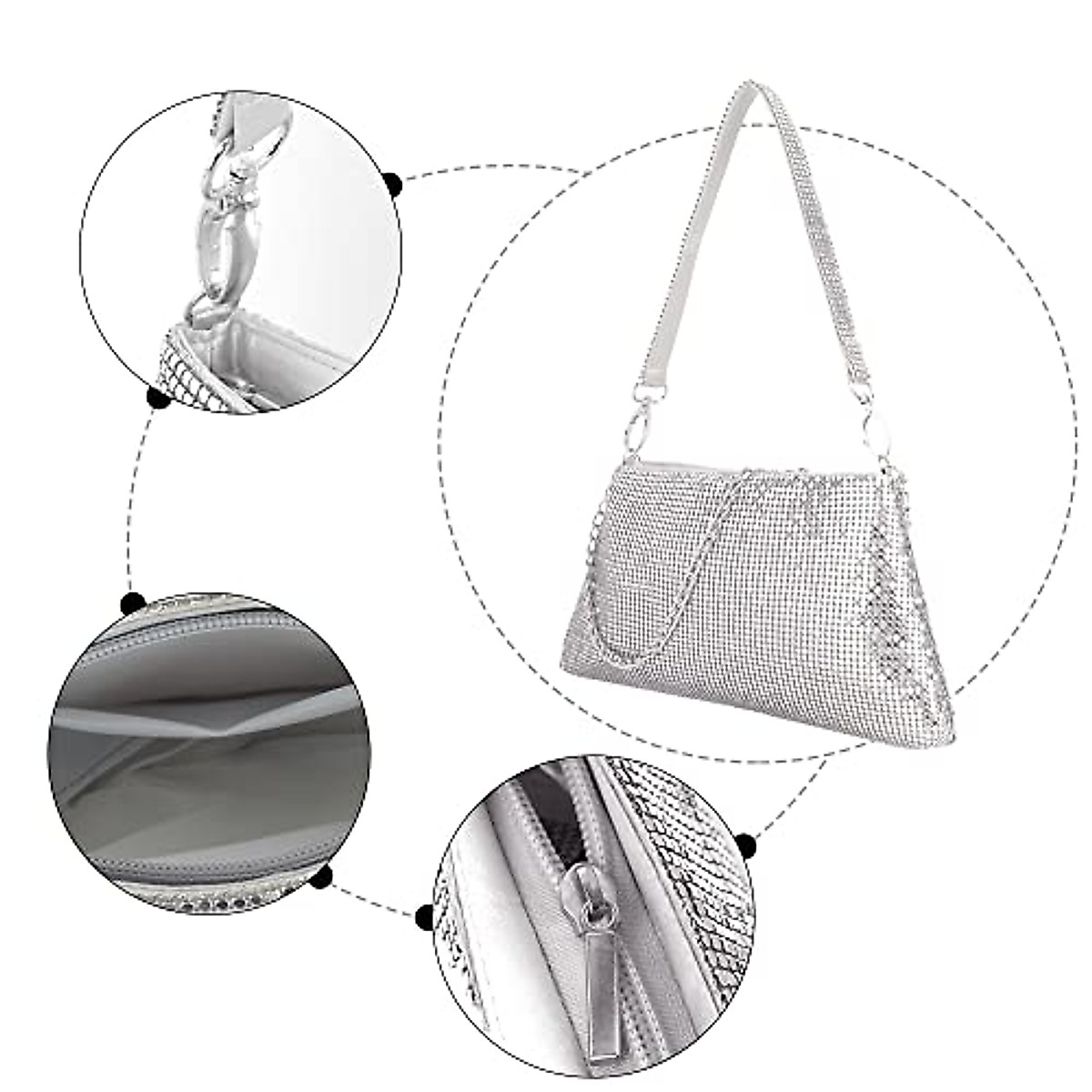 Women Glitter Aluminum Sequins Evening Clutch Shoulder Bag Chain Strap Cross Body Bag