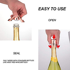 OWO Champagne Stopper, Stainless Steel Bottle Plug Sealer for Sparkling Wine, Superior Leak-Proof Bubble Retaining Saver, No Sharp Edge, No Spill, Fizz Saver, Passed Press Test (Rose Gold)