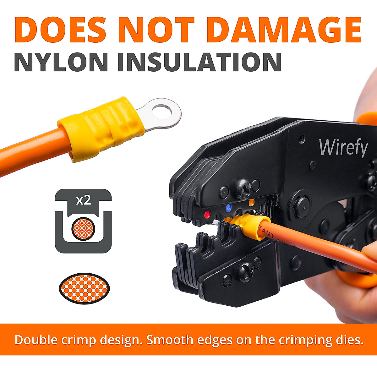 Wirefy Crimping Tool For Insulated Electrical Connectors - Ratcheting Wire Crimper - Crimping Pliers - Ratchet Terminal Crimper - Wire Crimp Tool 22-10 AWG