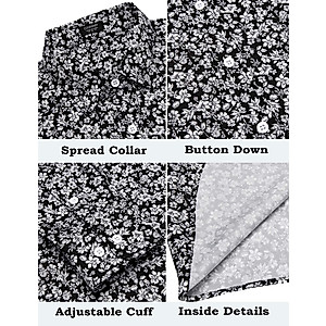 COOFANDY Men's Floral Dress Shirts Long Sleeve Regualr Fit Casual Button Down Shirts Black