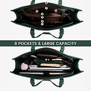LOVEVOOK Laptop Bag for Women, Fashion Computer Tote Bag Large Capacity Handbag, Leather Shoulder Bag Purse Set, Professional Business Work Briefcase for Office Lady, 2PCs, 15.6-Inch, Deepgreen